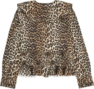 Ganni Wide-Collar Animalier Shirt - Multicolor