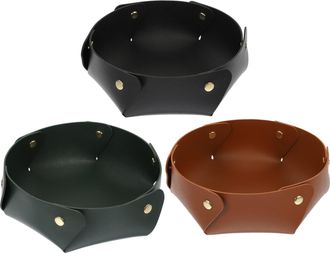 DOITOOL 3 Stück Teiliges Leder Aufbewahrungstabletts für Schreibtisch Dekorative Desktop Ablagefächer in Schwarz Braun und Dunkelgrün Praktische Schlüssel All