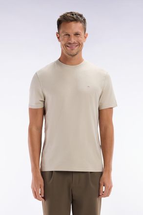 Eden Park T-shirt Beige Uni En Lyocell Et Coton Coupe Droite