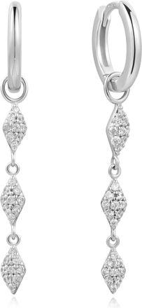 Ania Haie Damen Creolen Dusk Divas Pavé Sparkle Drop Huggies aus 925 Sterling Silber, besetzt mit 54 Zirkonia, Größe: 8,8 x 1,5-1,7mm, inkl. Geschenkverpackung