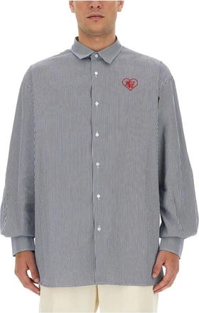 Family Fir$t Milano Family First, Homme, Chemises, Bleu, Taille: XL Chemise ray&eacute;e en popeline de coton avec coeur brod&eacute;