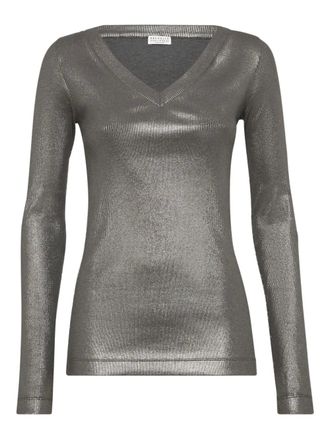 Brunello Cucinelli t-shirt à col v - Gris