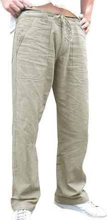 Generic Pantalon long en lin pour homme - Pantalon de loisirs pour homme - Couleur unie - Pantalon de travail tendance - Respirant - Pantalon en lin ample - C