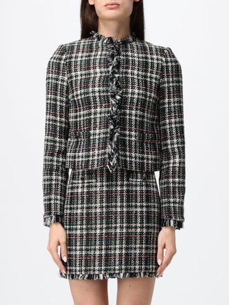 Twin-Set Blazer court en tartan et m&eacute;lange de coton avec franges