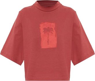 Palm Angels T-shirt en coton avec imprim&eacute; - Femme - Tops - Rouge - Taille: 38 FR