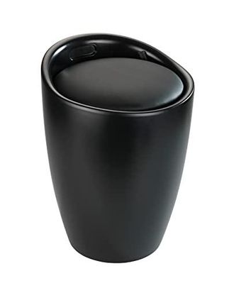 WENKO Badhocker Candy Schwarz matt, Sitzgelegenheit, Hocker mit Stauraum f&uuml;r das Badezimmer und Wohnzimmer, integrierter W&auml;schesammler, ABS-Kunststoff, BPA-