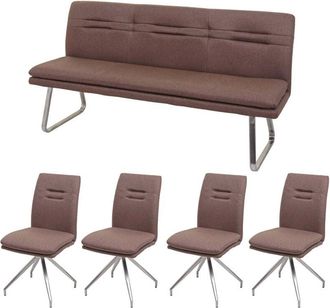 Hhg Esszimmer-Set HHG 922, Sitzgruppe Esszimmergruppe Esszimmergarnitur, Stoff/Textil Edelstahl gebürstet braun 180cm