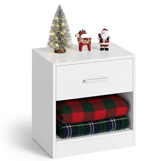 Vasagle Nachttisch, Beistelltisch, mit Schublade, Griff, offenes Fach, Couchtisch, f&uuml;r Schlafzimmer, Wohnzimmer, klassikwei&szlig; LET619T14