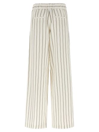 PESERICO Pinstriped Cotton-Linen Twill Trousers - Cream