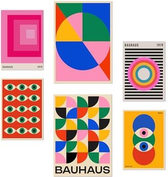Nacnic | Set de 6 affiches murales : Art Bauhaus | affiche decoration murale | Formes g&eacute;om&eacute;triques, cercles, couleurs vives, design abstrait | Style moderne 