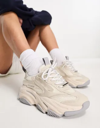 Steve Madden Possession-E - Sneaker in Grau und Blau mit dicker Sohle-Wei&szlig;