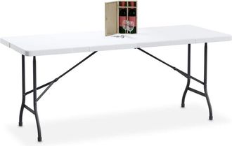 Relaxdays Relaxdays - table de jardin pliante, 72 x 180 x 74 cm, plastique et acier, 8 personnes, table de camping, blanche