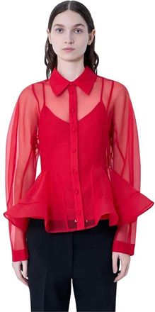 Ganni Femme, Blouses et Chemises, Rouge, Taille: 38 FR Chemise P&eacute;plum en Organza Textur&eacute;