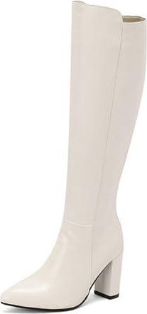 Generic Bottes d&eacute;quitation pour femme - Couleur unie - Fermeture &eacute;clair - Bout pointu - Talon haut - Pour lhiver, blanc, 39.5 EU