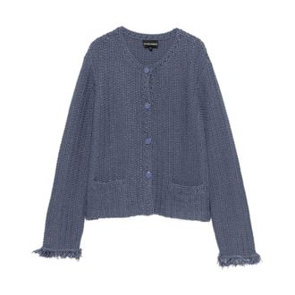 Emporio Armani Textured Strick Cropped Cardigan - - Knitwear - Damen - Blau - M