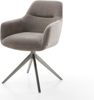 DELIFE Drehstuhl Pejo-Flex Strukturstoff Soft Taupe Kreuzgestell breit Graphit 360&deg; drehbar Wippfunktion Taschenfederkern, Esszimmerst&uuml;hle