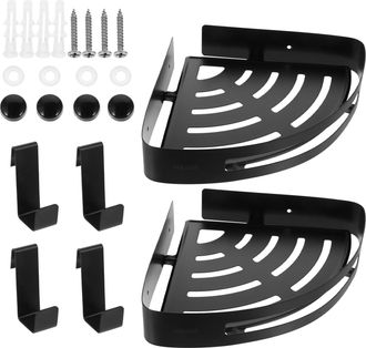 NUOBESTY 2er-Set Dreieckiges Eckregal aus Edelstahl, Schwarz, Wandmontage, Platzsparendes Badezimmer Wandregal f&uuml;r Shampoo und Pflegeprodukte