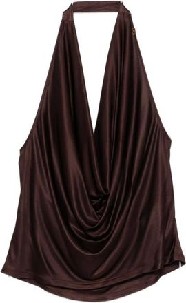 Elisabetta Franchi Femme, Blouses et Chemises, Brun, Taille: 38 FR Shiny Viscose Jersey Top