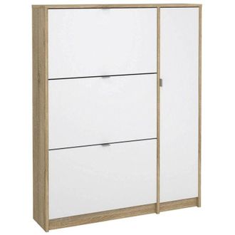 Dmora Schuhschrank mit vier &Ouml;ffnungen und doppelter Tiefe, Eichenfarbe, 98,8 x 123,6 x 24,05 cm - Dmora