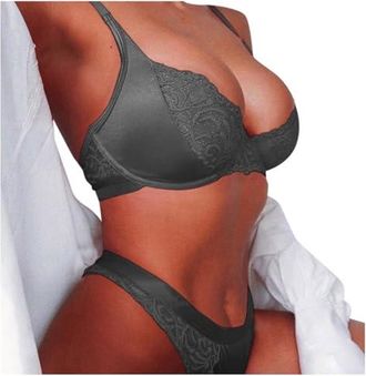 Generic Ensemble sous Vetement Femme Ensemble Lingerie Confortable Classique Nuisette 2 Pi&egrave;ces Grande Taille avec Soutien-Gorge Et String - &Eacute;l&eacute;gance S&eacute;duisant