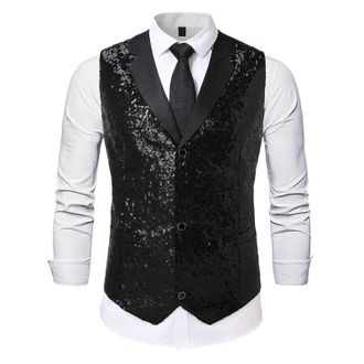 Generic Pailletten Weste Herren Glitzer Ohne &Auml;rmel f&uuml;r Disco Party Hochzeit Club Sequins Tanzveranstaltungen Bankette Feiern Alltag Karneval und Mottoparty Pa