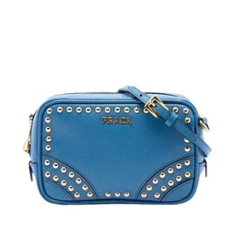 Prada Sac bandouli&egrave;re Saffiano Pre-owned orn&eacute; de clous - Femme - Pre-owned - Bleu - Taille: ONE Size