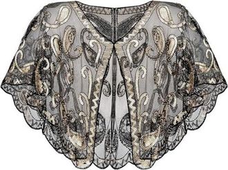 Generic Ch&acirc;les perl&eacute;s pour robes de soir&eacute;e, enveloppes &agrave; paillettes des ann&eacute;es 1920, Tippet pour f&ecirc;te/mariage/soir&eacute;e formelle/c&eacute;r&eacute;monie de r&eacute;compense, noir/do