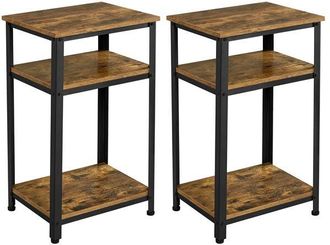 Yaheetech Lot de 2 Tables de Chevet, Table dappoint, Style Indusctriel avec 3 &Eacute;tag&egrave;res de Rangement Pied R&eacute;glable Plateaux en Bois Facile &agrave; Nettoyer pour