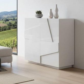 Dmora Kommode Raoul, K&uuml;chen-Sideboard mit 2 T&uuml;ren, Wohnzimmer-Buffet, 100 % Made in Italy, 81 x 44 x 86 cm, gl&auml;nzendes Wei&szlig;