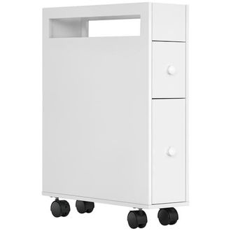 Kleankin HOMCOM Badezimmerschrank Nischenschrank schmal mit Schublade auf Rollen, Badschrank Toilettenschrank Beistellschrank f&uuml;r Badezimmer, kleine R&auml;ume, 16 