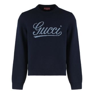 Gucci Gestrickter Wollpullover mit Intarsienmuster - - Knitwear - Herren - Blau - S