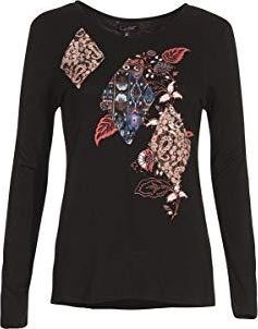 Coline Tee Shirt Femme Manches Longues - Couleur : Noir - Taille : L