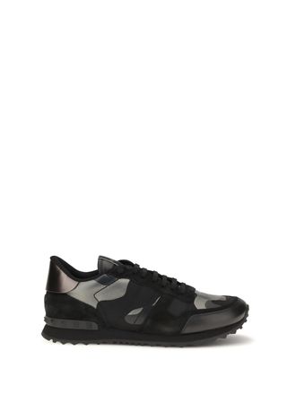 Valentino Garavani Mens Sneakers Rockrunner Laminated Black Black-Dark Ruthenium-Black-Black-Black Upper: Polyamide Trainers Black/dark Ruthenium/black/black/black