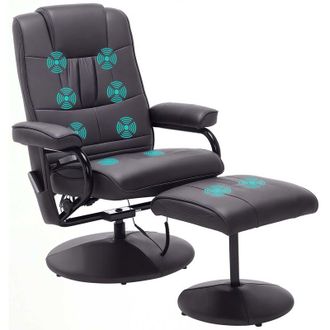 HOMCOM Homcom - Relaxsessel mit Hocker, 360&deg;drehbarer Fernsehsessel mit Massage, Liegefunktion, Massagesessel mit Seitentasche, TV-Sessel aus Kunstleder f&uuml;r
