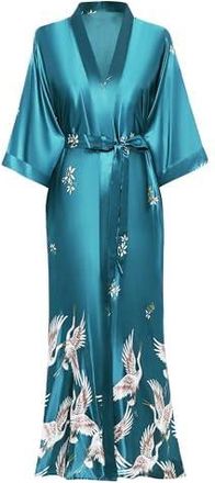 prodesign denmark Peignoir kimono pour femme - Imprim&eacute; grue - Maxi long - Veste de plage - Pour enterrement de vie de jeune fille, Turquoise., taille unique