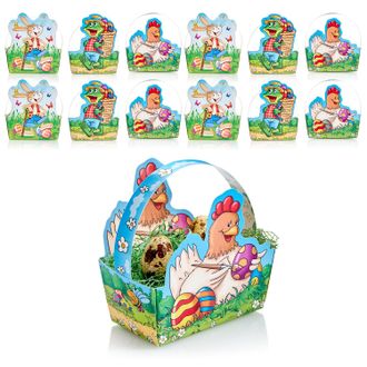 Com-Four 12x Osterkorb mit Motiv - Pappk&ouml;rbchen zum bef&uuml;llen - Osternest f&uuml;r Geschenke und Ostereier - Geschenktasche aus Pappe mit Tragegriff (Set 2-12 St&uuml;ck)