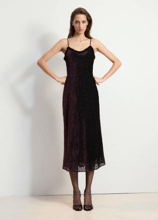 Mango Robe &agrave; pois en d&eacute;vor&eacute; noir - Femme - XS - MANGO
