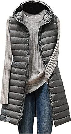 ZYUEER Doudoune Femme Sans Manches Parka Avec Capuche Legere Printemps Automne Hiver Chaud Cardigan Mi-Long Zippé Blousons Ski Grande Taille Pas Cher A La Mo