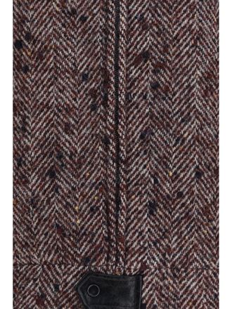 Kristina Ti Virgin Wool Blend with Leather Sleeves Jacket - Bordeaux