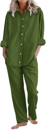 Generic Surv&ecirc;tements pour femmes de couleur unie &agrave; manches longues et revers d&eacute;contract&eacute; &agrave; manches longues et pantalon deux pi&egrave;ces ensemble pantalon sans chap