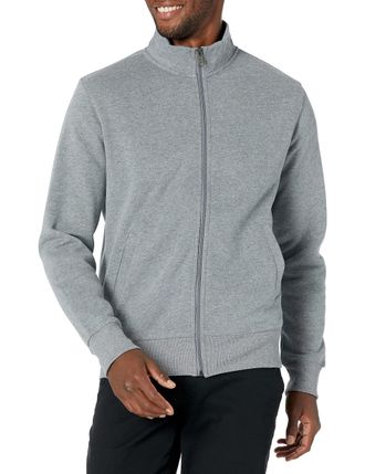 Amazon Essentials Herren Fleece-Jacke mit durchgehendem Reißverschluss, Hellgrau Meliert, XXL