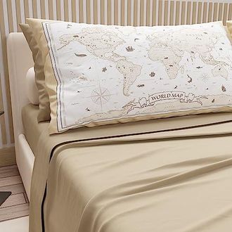 Petti Artigiani Italiani Bettwäsche für Doppelbett aus Baumwolle mit Kissenbezügen mit Digitaldruck, für Doppelbett, komplettes Ober- und Unterlaken mit Ecken, Taupe, 100% Mad