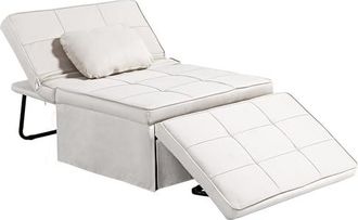 HOMCOM Chauffeuse 1 Place Fauteuil lit Convertible Dossier inclinable 5 Niveaux Repose-Pied Rabattable, Charge 200 Kg, ch&acirc;ssis m&eacute;tal et Tissu Lin cr&egrave;me