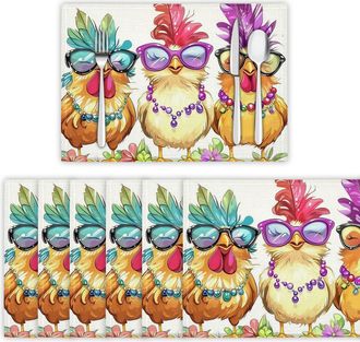 Generic Creative Cartoon-Huhn Premium-Tischsets aus Baumwolle und Leinen Sonnenbrille 4 teiligen Set, 30 x 45cm abwaschbare Unterlage für Küche Geeignet für K