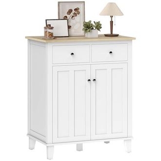 HOMCOM Buffet de Cuisine Meuble de Rangement pour Chambre, Salon Bureau avec 2 Portes 2 tiroirs - 76 x 48 x 91 cm - Blanc et Aspect Bois