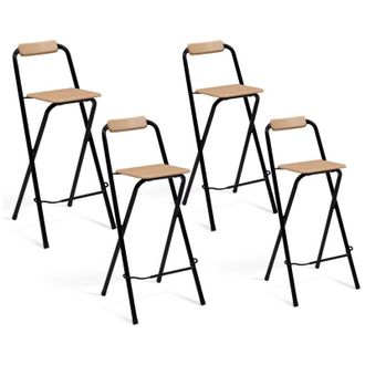 IDMarket Idmarket - Lot de 4 tabourets de bar pliants detroit structure noire avec assise effet bois design industriel