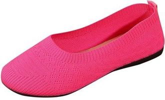 Generic Ballerines plates en tricot pour femme - Couleur unie - Tendance - Pliable - Respirant, l&eacute;ger et confortable - Pour le travail et les vacances, rose v