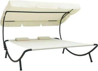 Les Tendances Lit de jardin 2 places polyester blanc et m&eacute;tal noir Motio