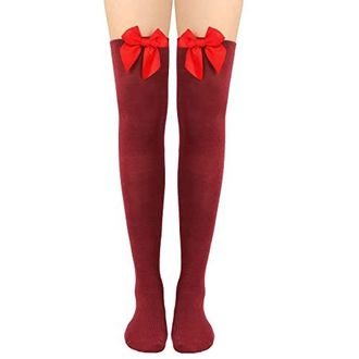 Generic Chaussettes Rigolotes Femme Funny Socks Chaussettes Longues Pour Femmes Avec Noeud Motif Couleur Unie Style Haut JusquAu Cuisse Parfait Pour Les F&ecirc;tes