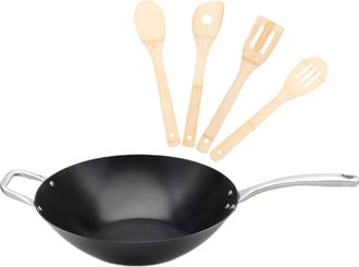 Cosy & Trendy Fusion Pro Wokpfanne 30 cm - PFAS-frei, Keramikbeschichtung, Karbonstahl mit Edelstahlgriff, f&uuml;r alle Herdarten inkl. Induktion, 4 Bambus-Spatel, gesu